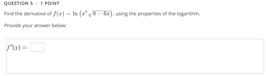 Solved Find the derivative of f(x)=ln(x48−6x), using the | Chegg.com