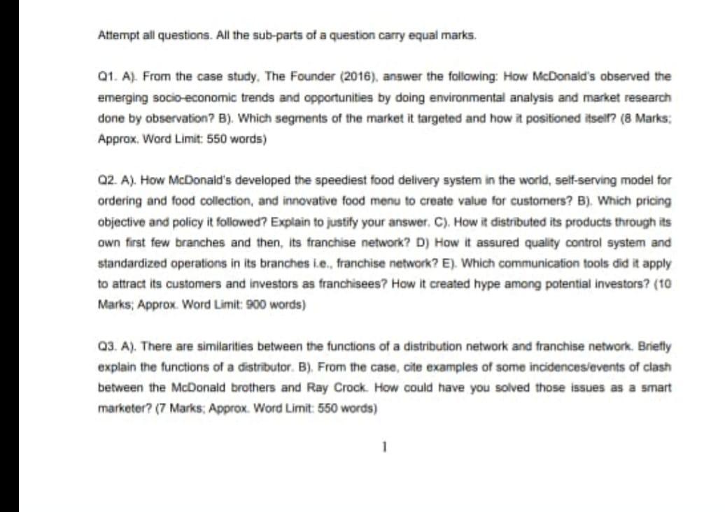 Solved Case study is from a movie the founder (2016) which | Chegg.com