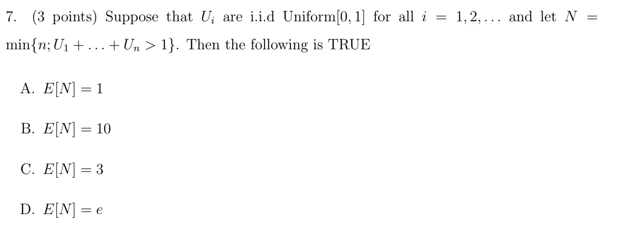Solved 7. (3 points) Suppose that Ui are i.i.d Uniform [0,1] | Chegg.com