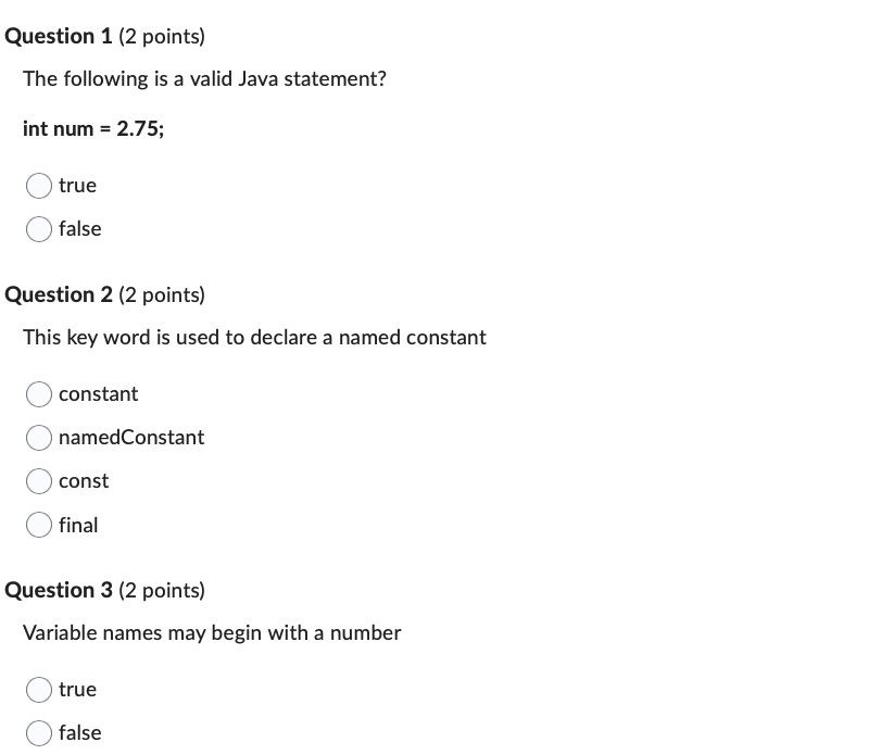 Solved The following is a valid Java statement? int num | Chegg.com