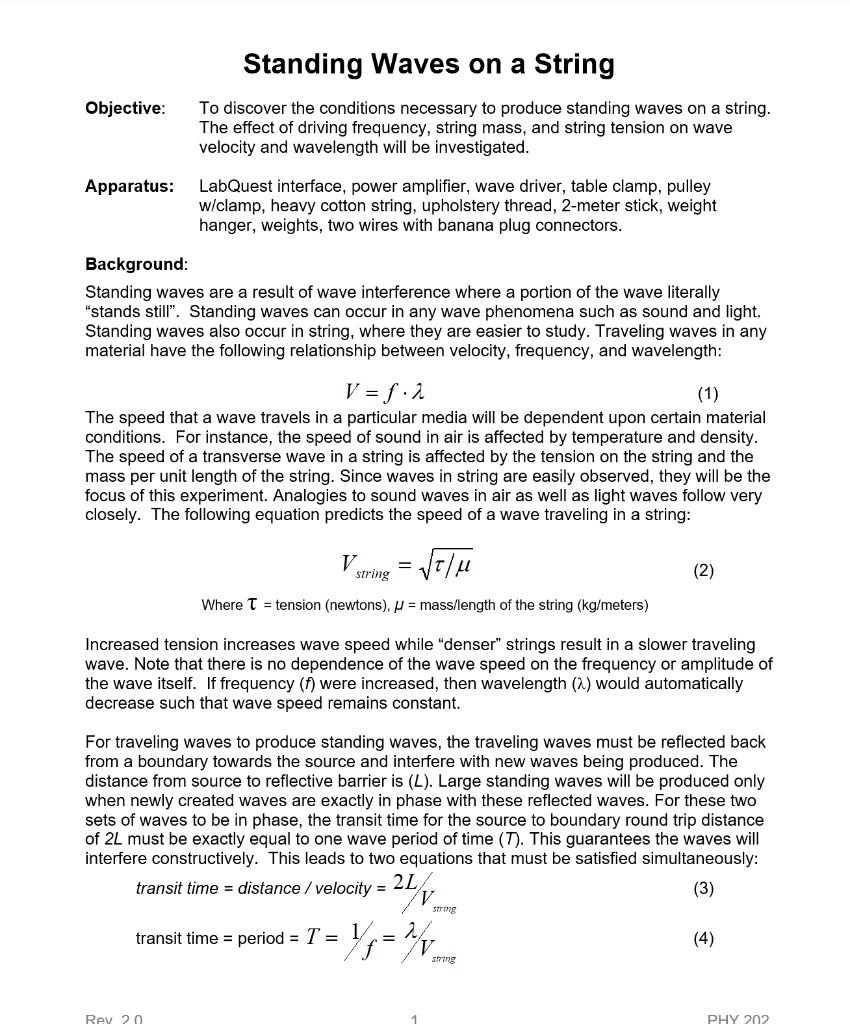 Solved Standing Waves on a String Objective: To discover the | Chegg.com