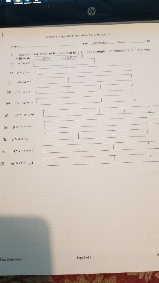Solved ecture 4: Logic and Propositional Calculus (part 1) | Chegg.com