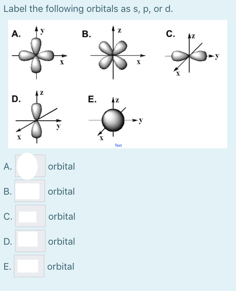 Solved Label the following orbitals as s, p, or d. Z A. B. | Chegg.com