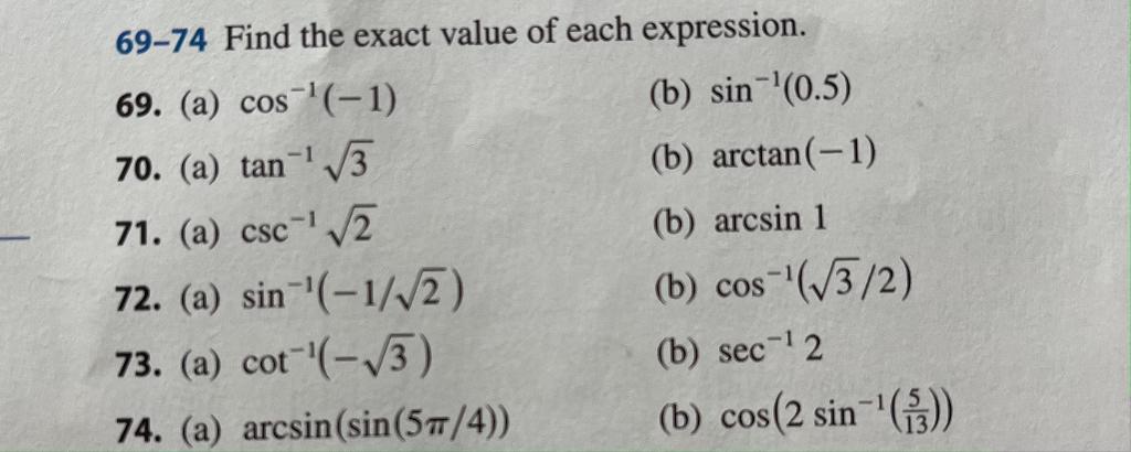 Solved 69-74 Find the exact value of each expression. 69. | Chegg.com