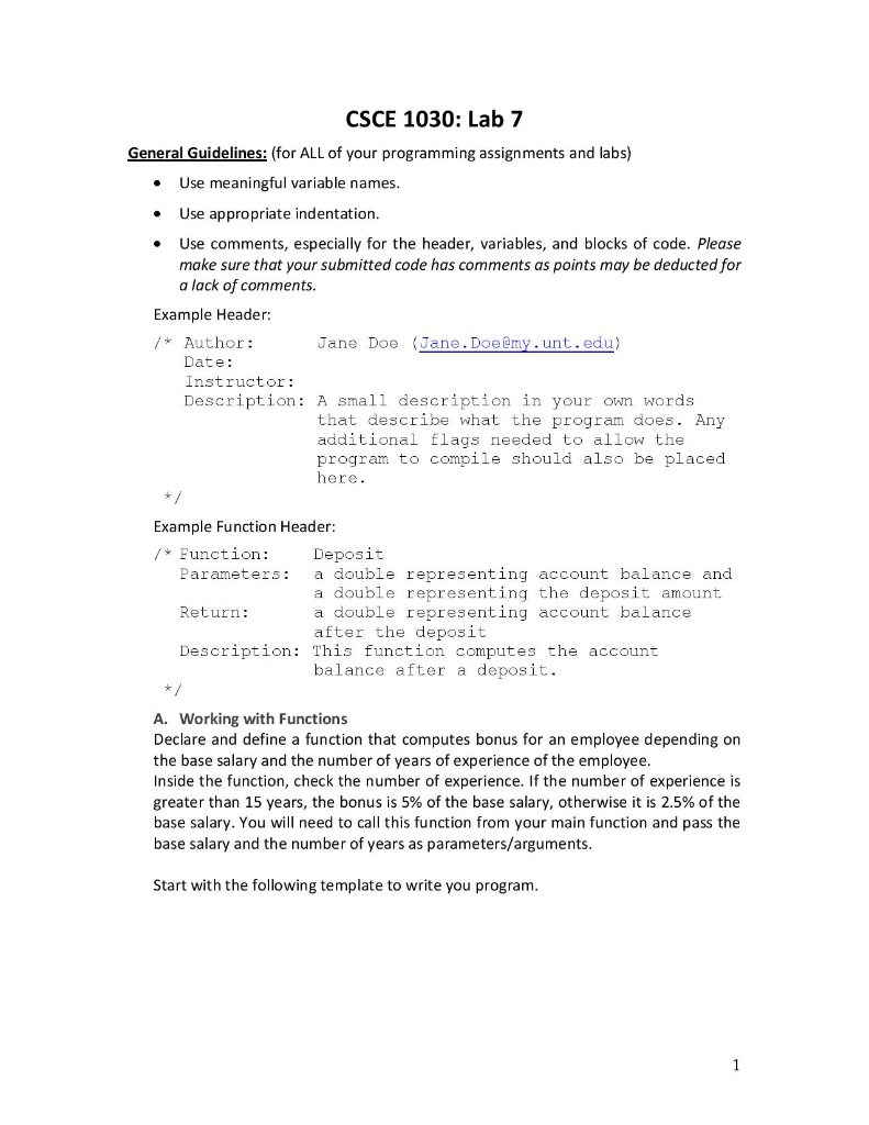 Solved . . CSCE 1030: Lab 7 General Guidelines: (for ALL of | Chegg.com
