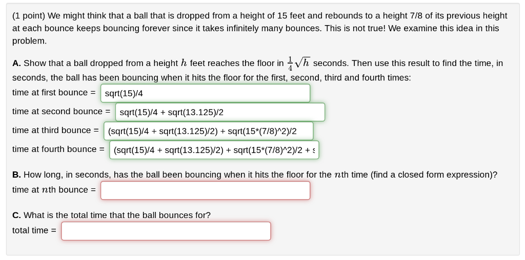 Solved (1 point) We might think that a ball that is dropped | Chegg.com