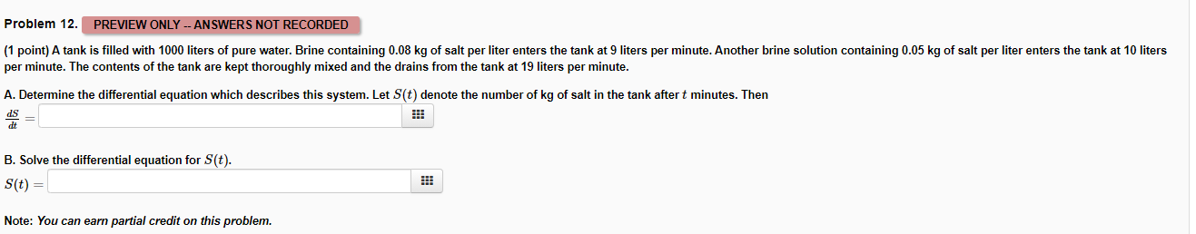 Solved Problem 12. PREVIEW ONLY -- ANSWERS NOT RECORDED (1 | Chegg.com