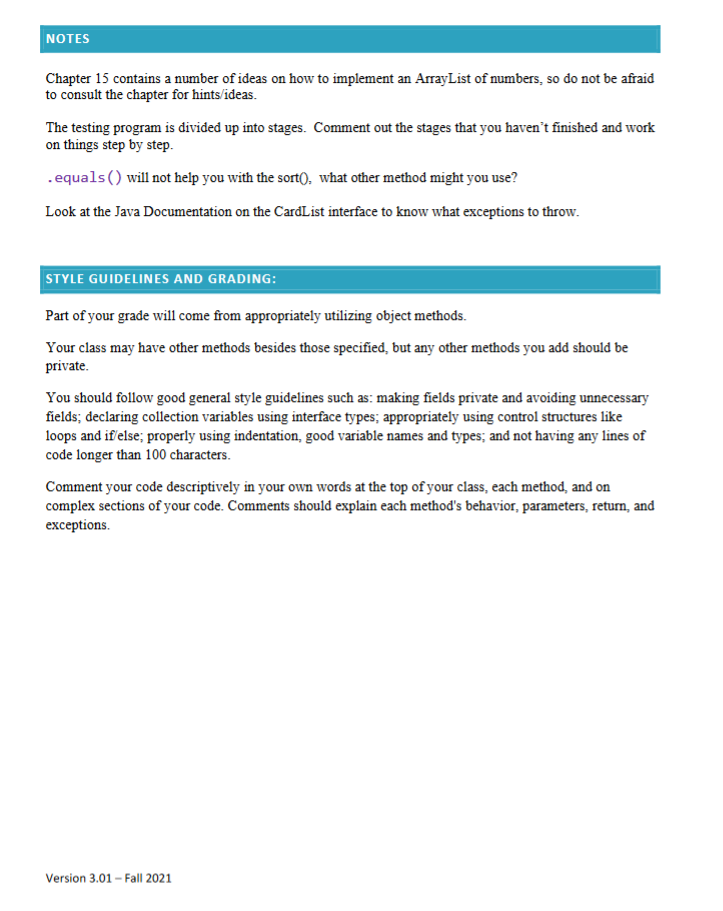 Solved CS145 - PROGRAMMING ASSIGNMENT – CARD ARRAY LIST | Chegg.com