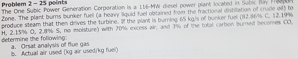 Solved Problem 2- 25 points The One Subic Power Generation | Chegg.com
