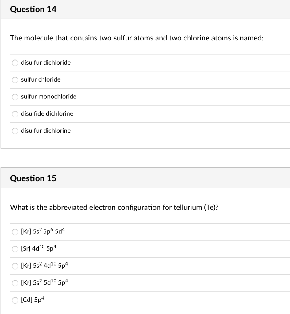 Solved Question 14 The molecule that contains two sulfur | Chegg.com