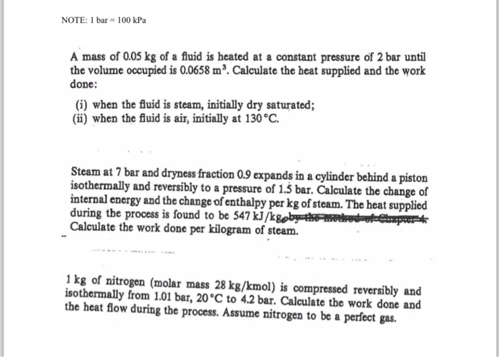 Solved A mass of 0.05 kg of a fluid is heated at a constant | Chegg.com
