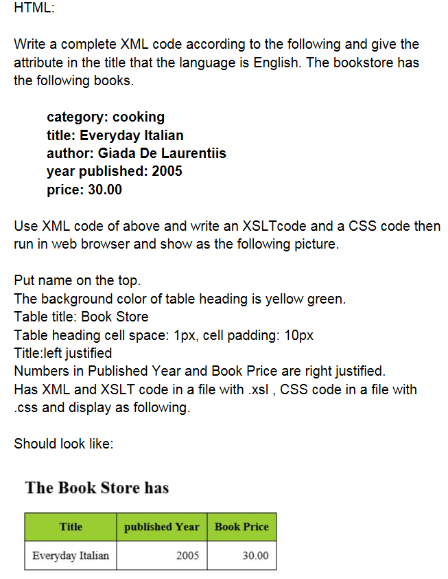 Solved HTML: Write a complete XML code according to the | Chegg.com