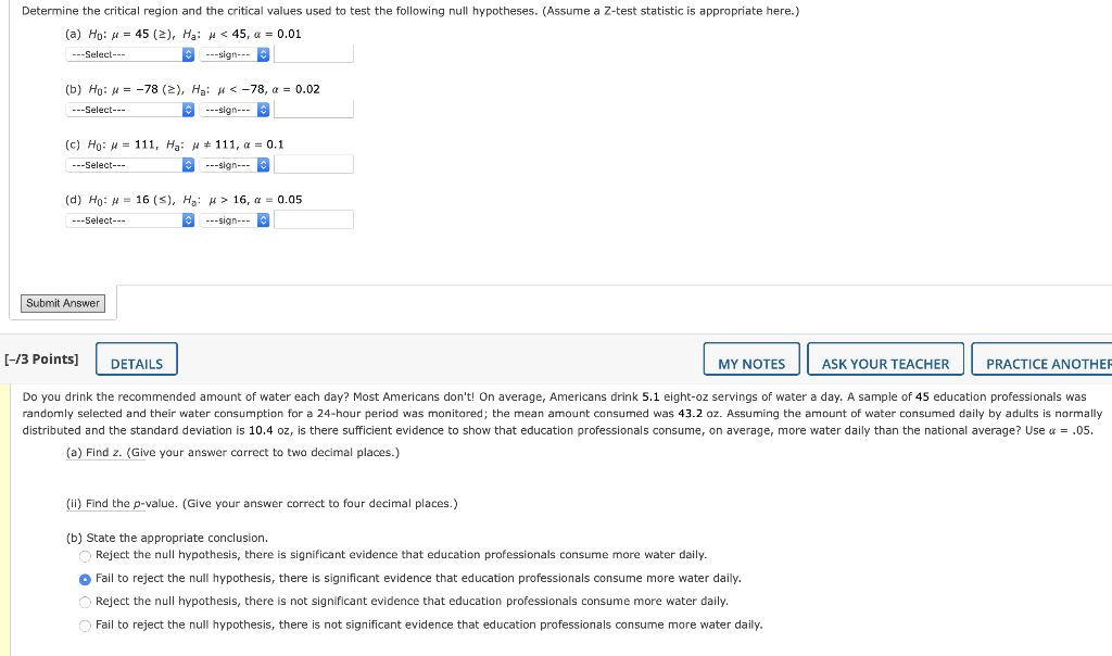 Solved Determine the critical region and the critical values | Chegg.com