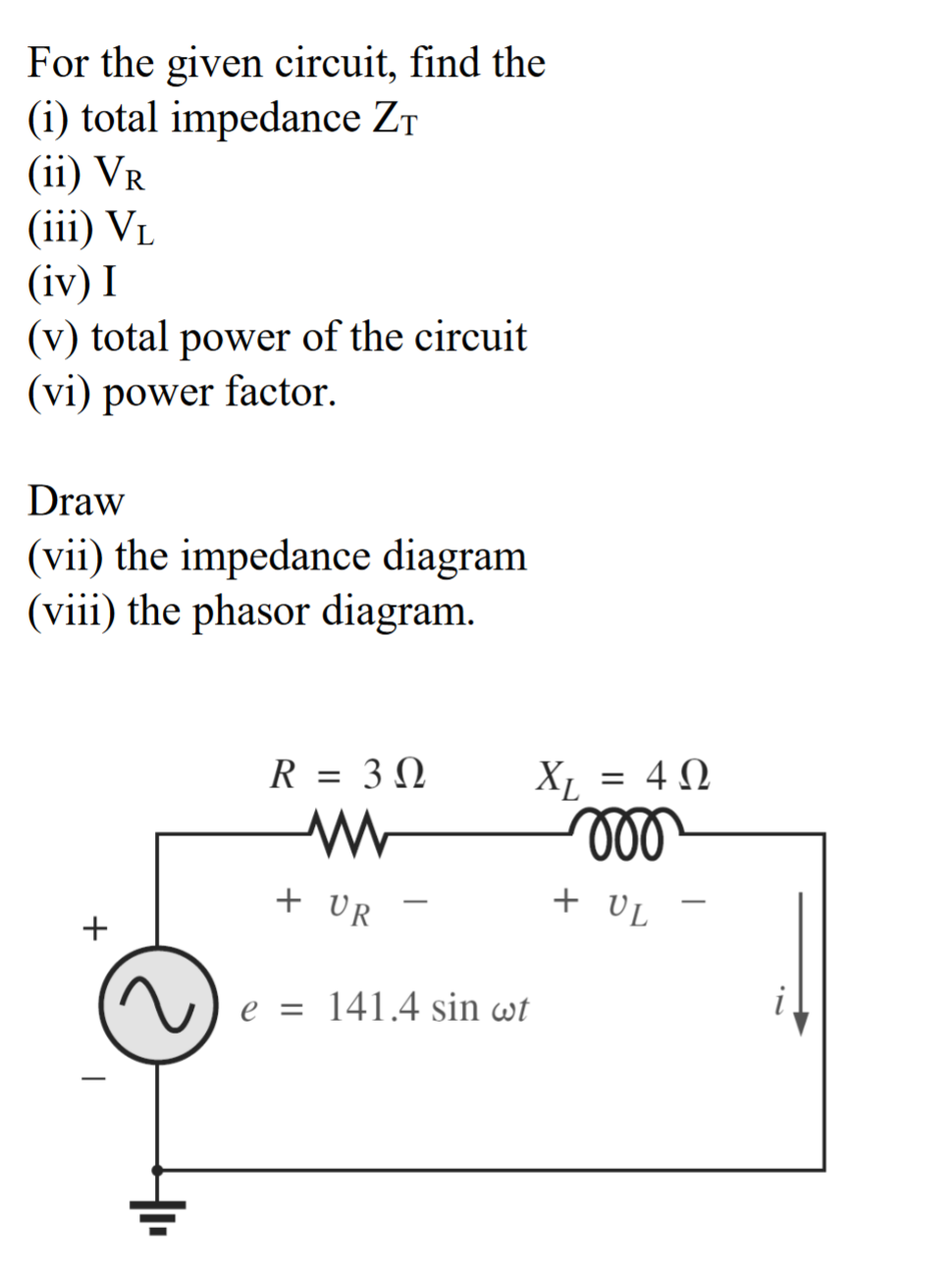 Solved For the given circuit, find the (i) total impedance | Chegg.com