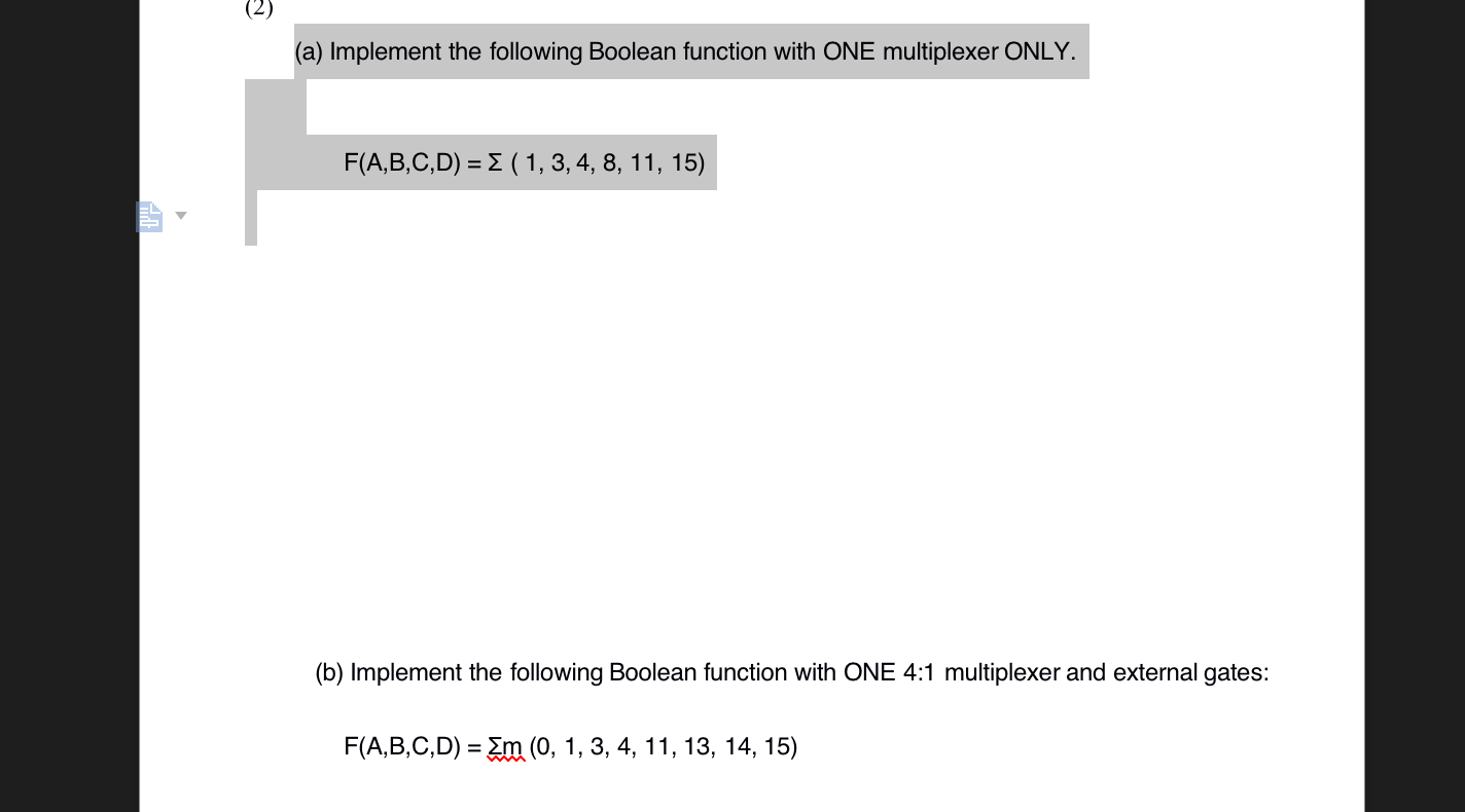 Solved (2) (a) Implement the following Boolean function with | Chegg.com