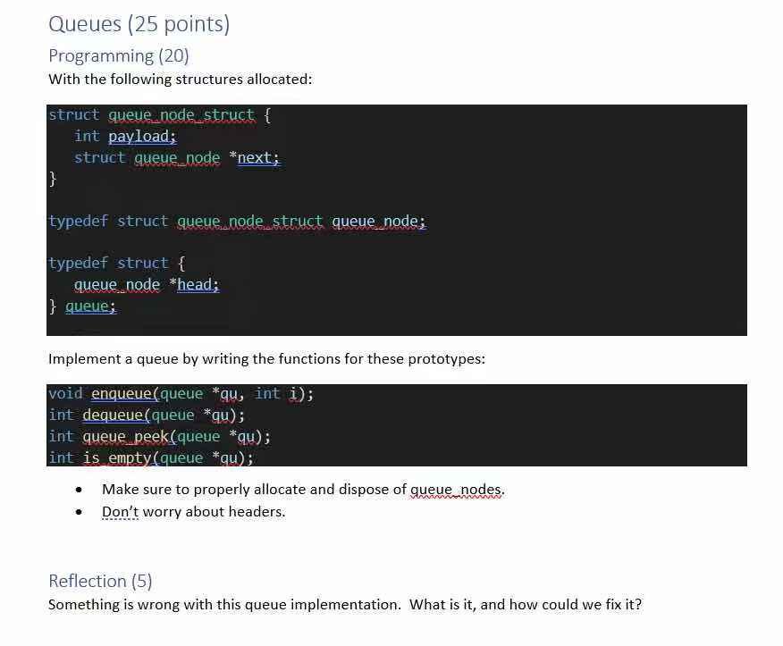Queues (25 points) Programming (20) With the | Chegg.com