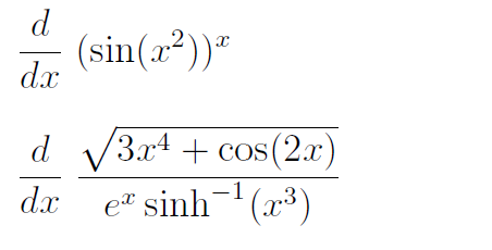 Solved dxd(sin(x2))xdxdexsinh−1(x3)3x4+cos(2x) | Chegg.com
