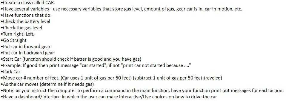 Solved .Create a class called CAR. Have several variables - | Chegg.com