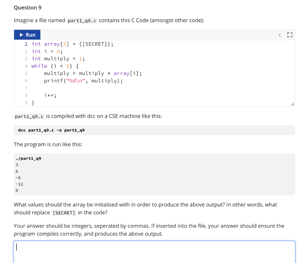 Solved Question 9 Imagine a file named part1_q9.c contains | Chegg.com