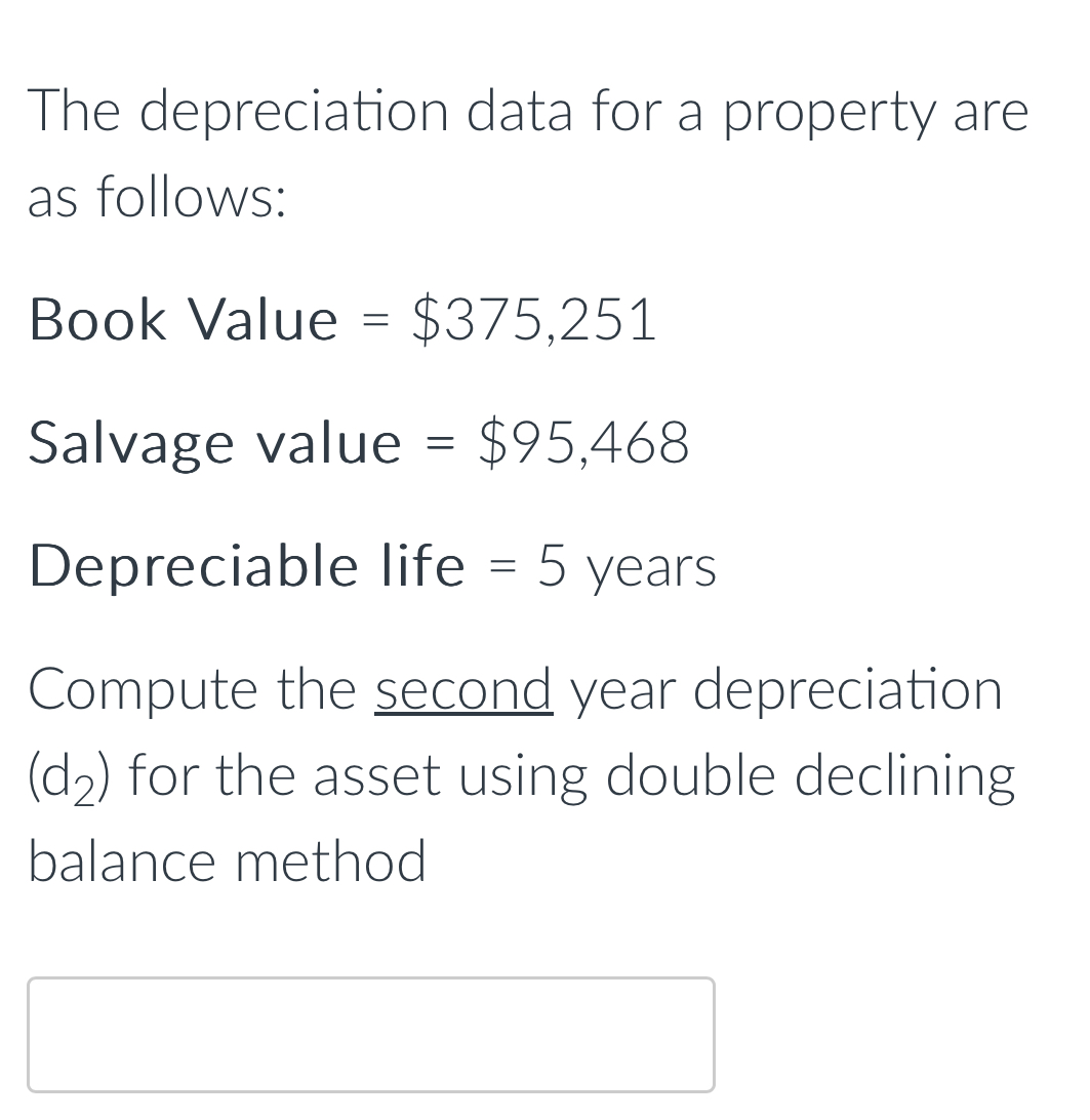 Solved The depreciation data for a property are as follows: | Chegg.com