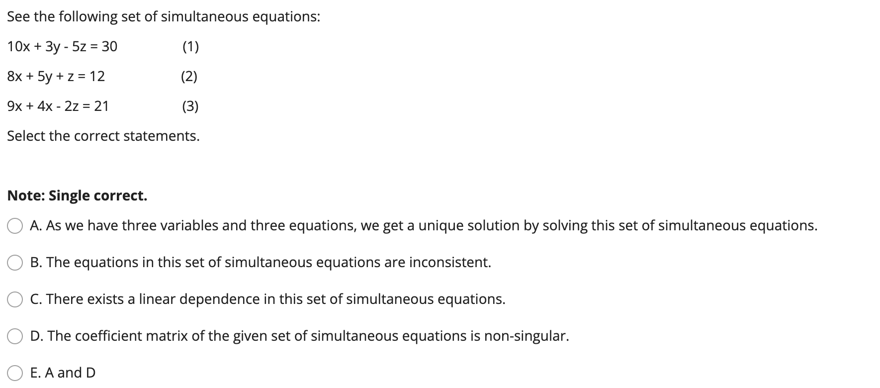 Solved See the following set of simultaneous equations: 10x | Chegg.com