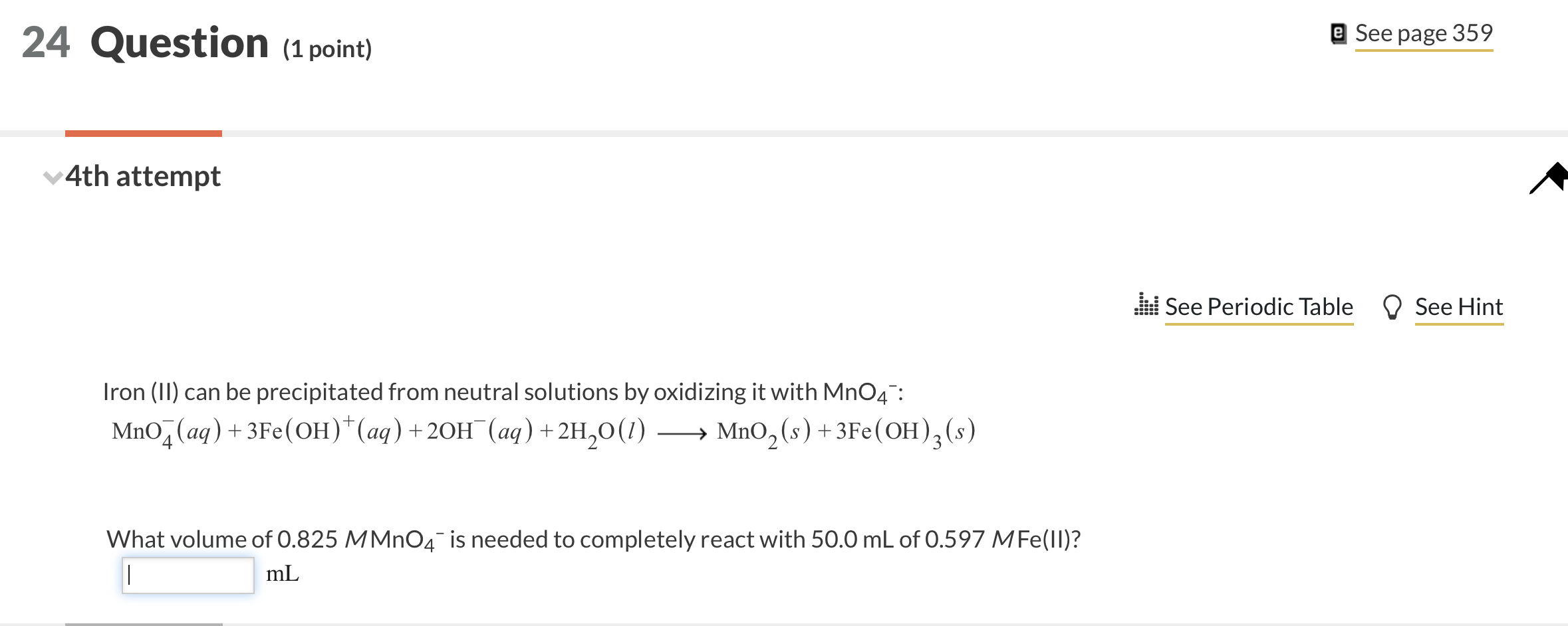 Solved 4th attempt Iron (II) can be precipitated from | Chegg.com