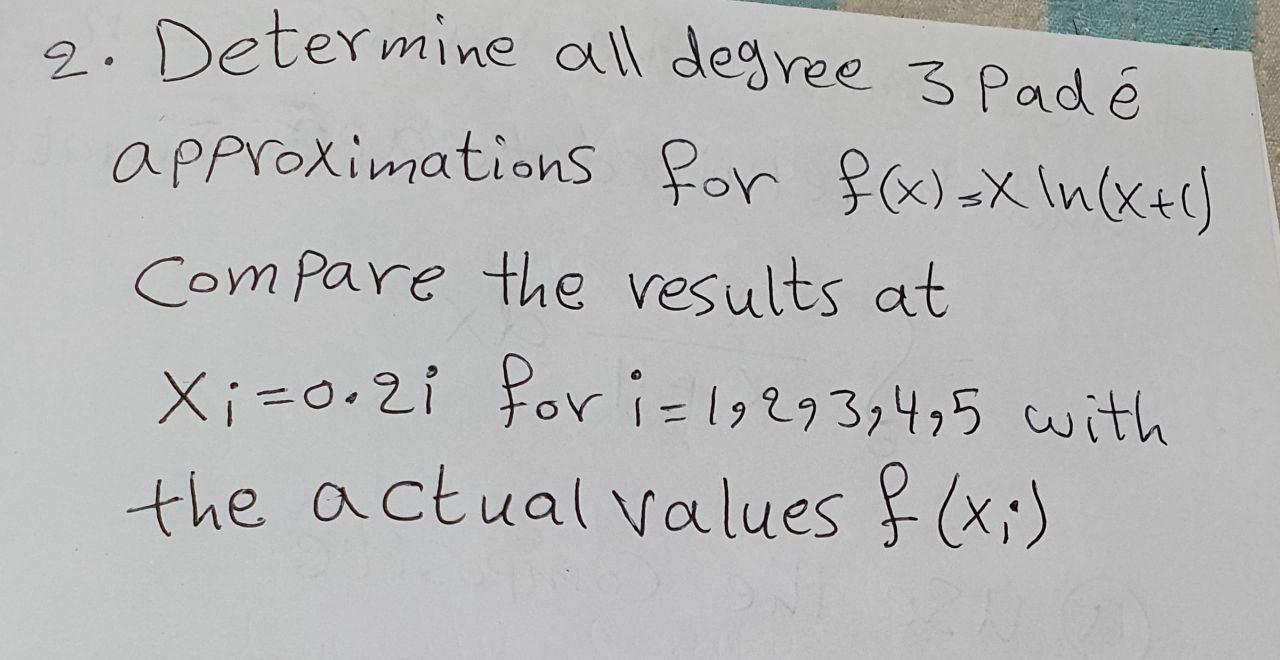 Solved 2. Determine all degree 3 Padé approximations for | Chegg.com