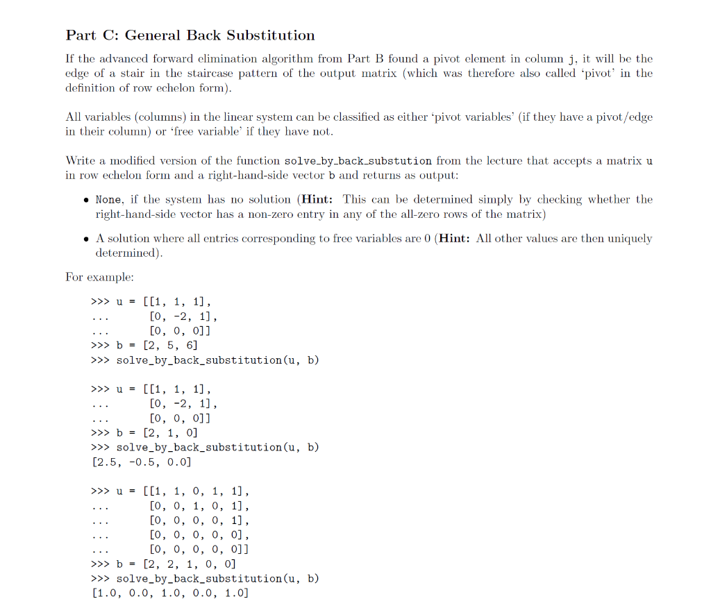 Part C: General Back Substitution If the advanced | Chegg.com