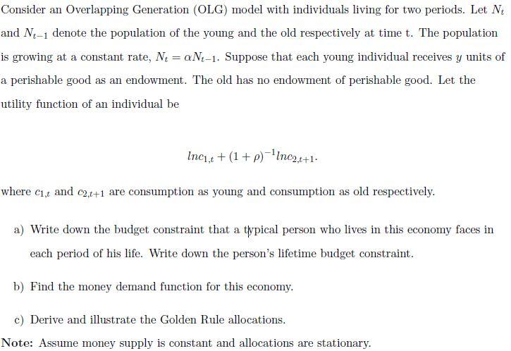 Solved Consider an Overlapping Generation (OLG) model with | Chegg.com