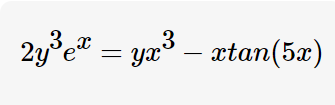 Solved 2y3ex=yx3−xtan(5x)(x+y2)3=3x | Chegg.com