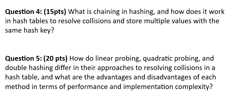 Solved Question 4: (15pts) What is chaining in hashing, and | Chegg.com