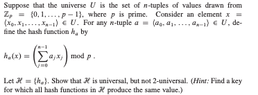 Let H be a class of hash functions in which each hash | Chegg.com