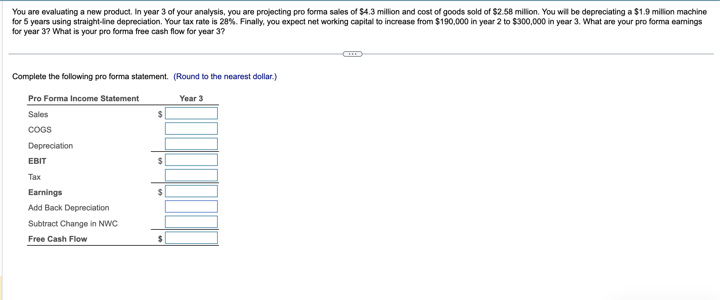 Solved for year 3 ? What is your pro forma free cash flow | Chegg.com
