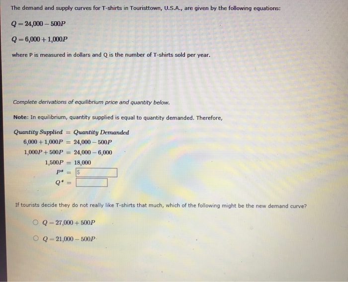 Solved The demand and supply curves for T-shirts in | Chegg.com