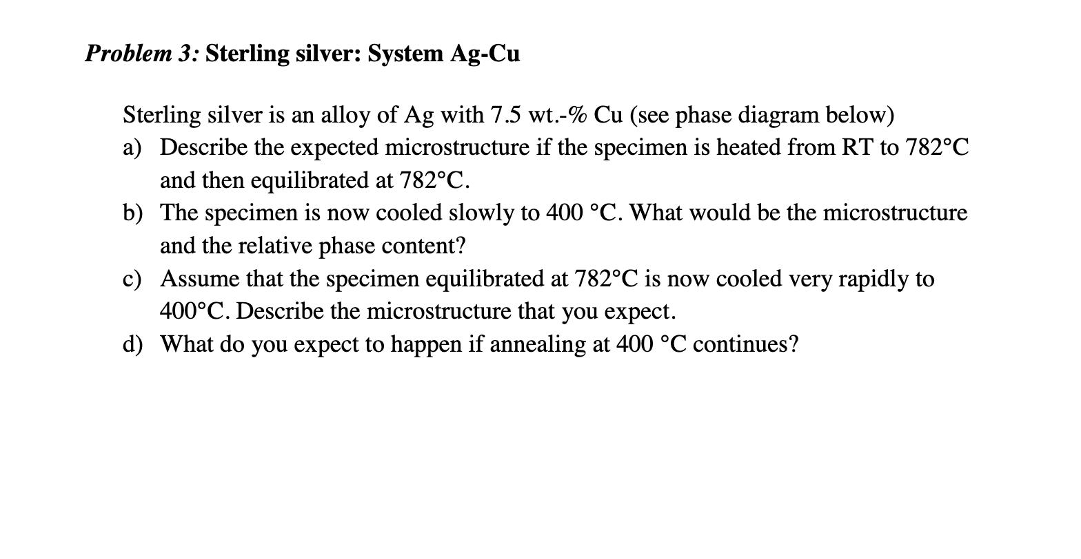 Solved Problem 3: Sterling silver: System Ag-Cu Sterling | Chegg.com