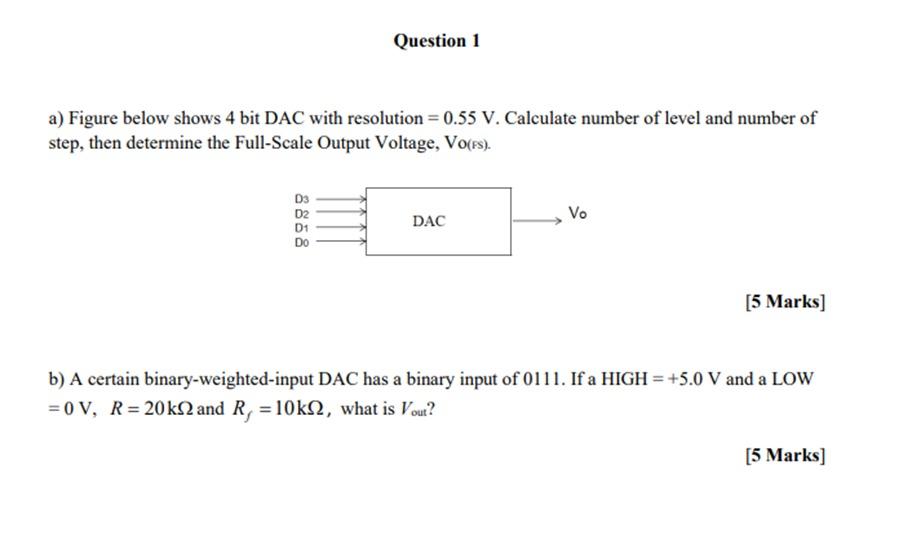 Solved Question 1 a) Figure below shows 4 bit DAC with | Chegg.com