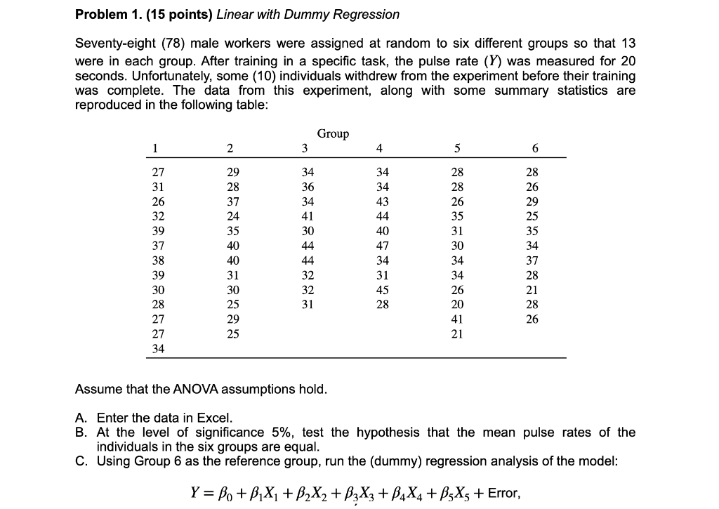 Solved Problem 1. (15 points) Linear with Dummy Regression | Chegg.com Solved Problem 1. (15 points) Linear with Dummy Regression | Chegg.com