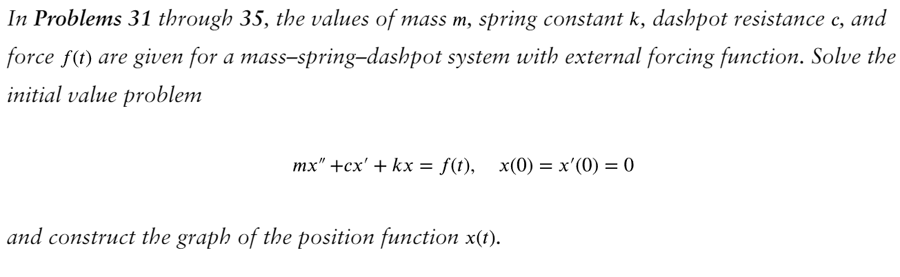 Solved In Problems 31 through 35, the values of mass m, | Chegg.com