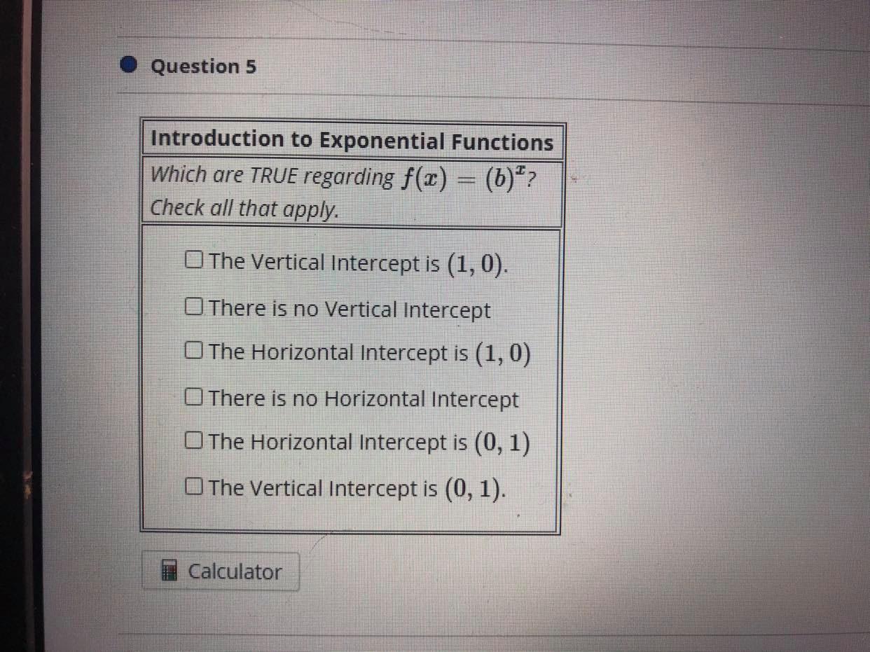 Solved Question 5 Introduction to Exponential Functions | Chegg.com