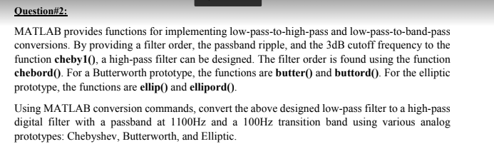 Solved MATLAB provides functions for implementing | Chegg.com