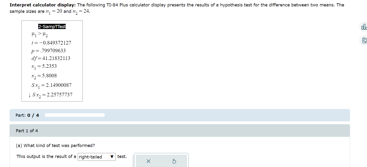 Solved Interpret calculator display: The following TI-84 | Chegg.com