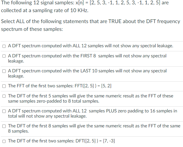 The following 12 signal samples: | Chegg.com