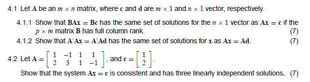 Solved 4.1 Let A be an m×n matrix, where c and d are m×1 and | Chegg.com