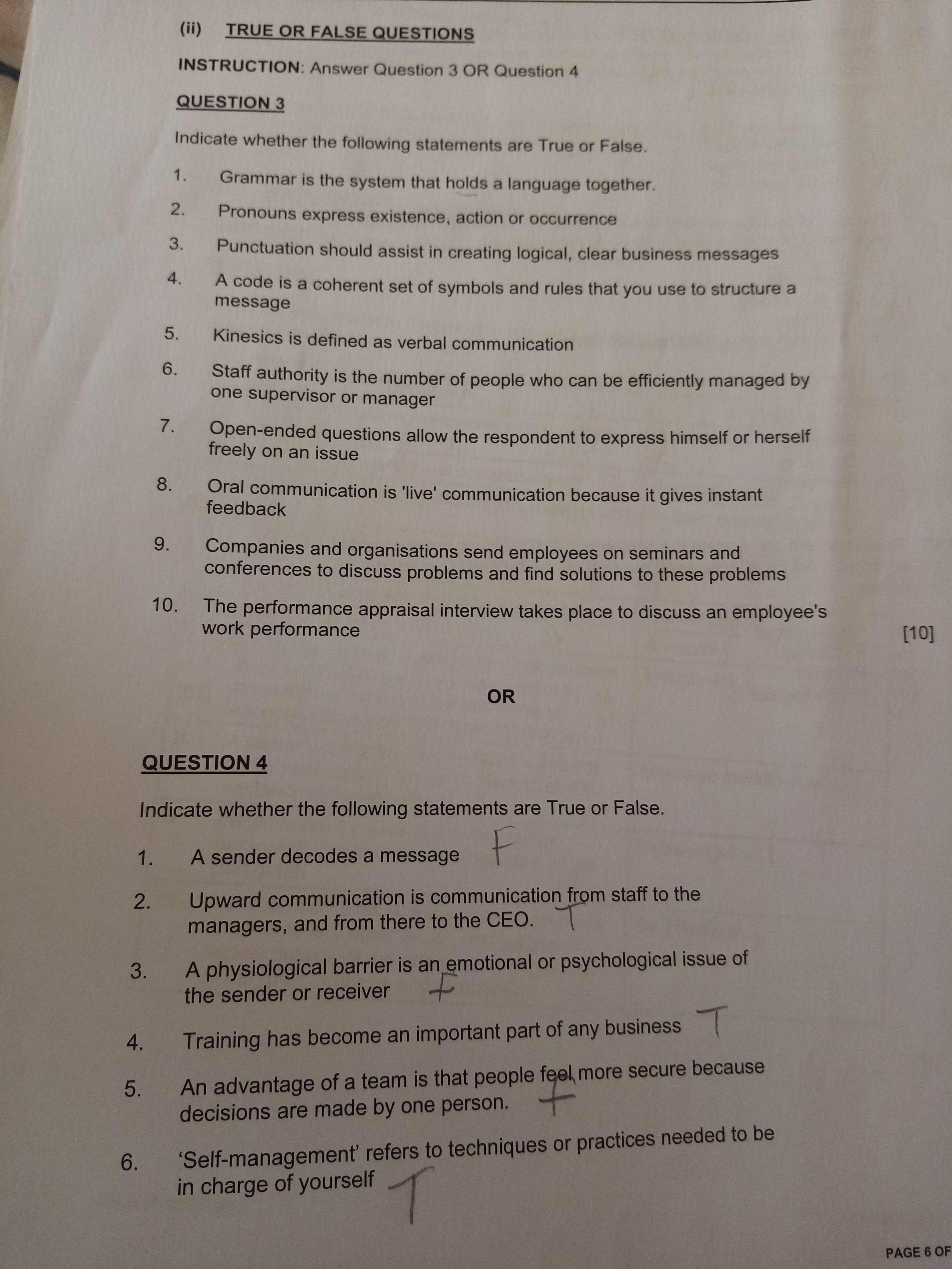 (ii) TRUE OR FALSE QUESTIONS INSTRUCTION: Answer | Chegg.com