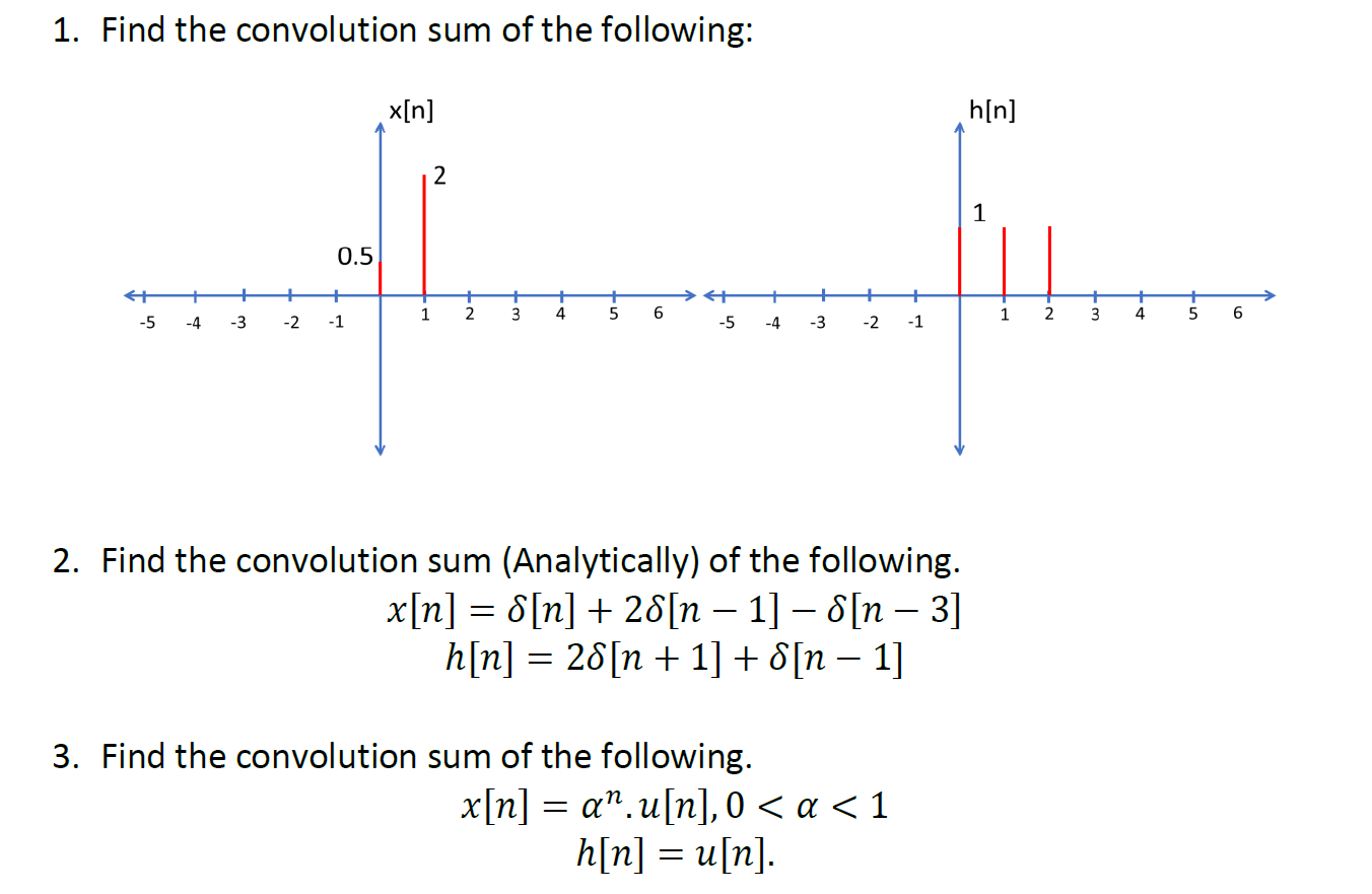 Solved 1. Find the convolution sum of the following: 2. Find | Chegg.com