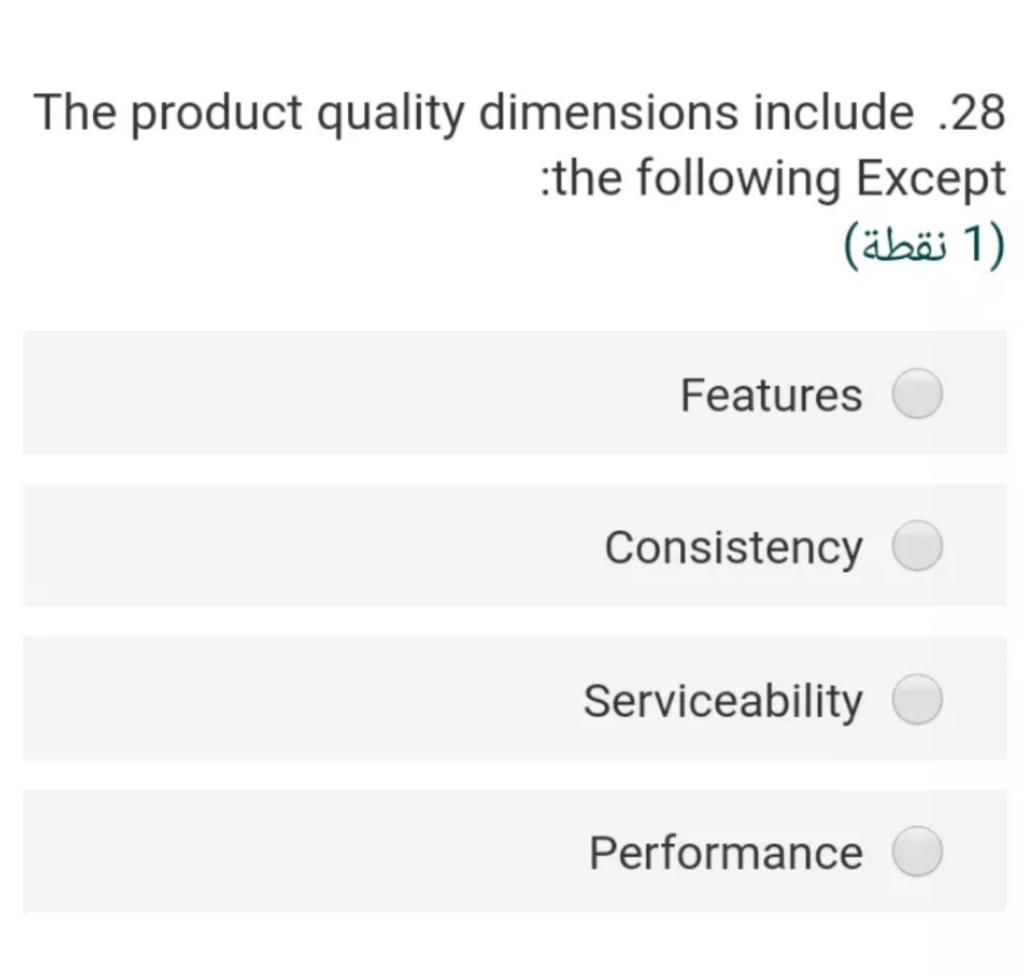 Solved The product quality dimensions include .28 the | Chegg.com