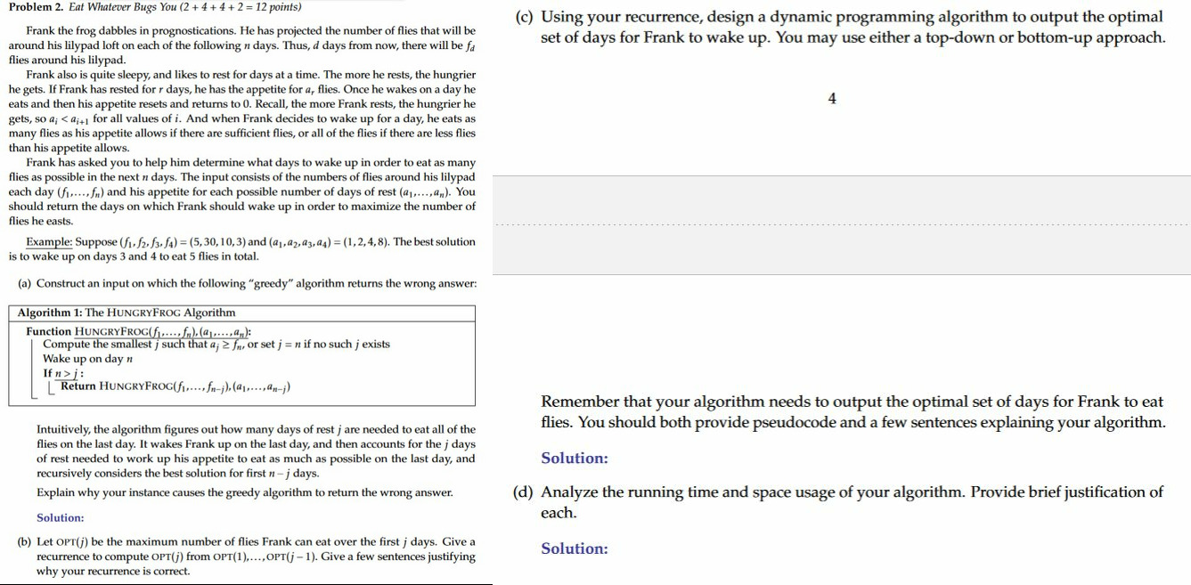 Solved Problem 2. Eat Whatever Bugs You (2+4+4+2=12 points ) | Chegg.com