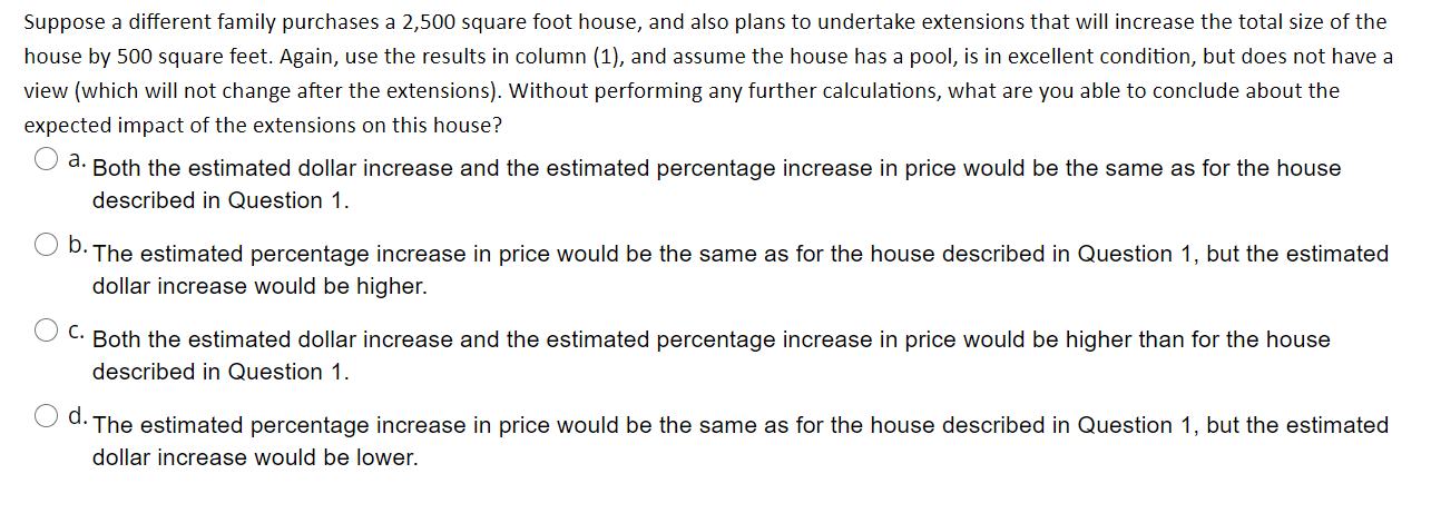 Solved Dependent variable: In(Price) Regressor (1) (2) (3) | Chegg.com