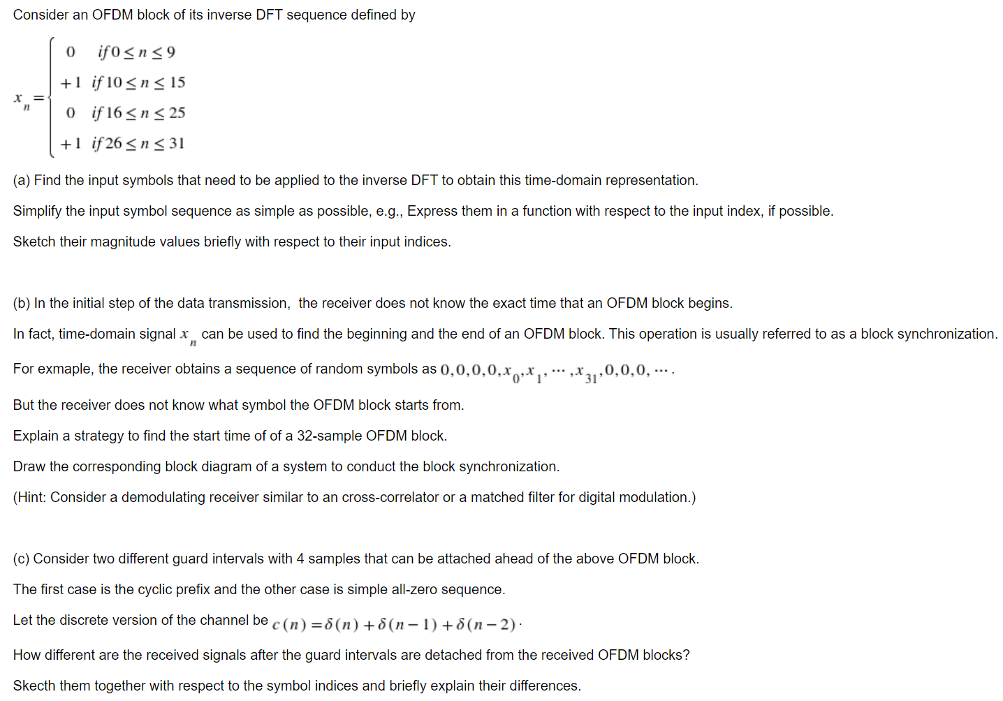 Consider an OFDM block of its inverse DFT sequence | Chegg.com