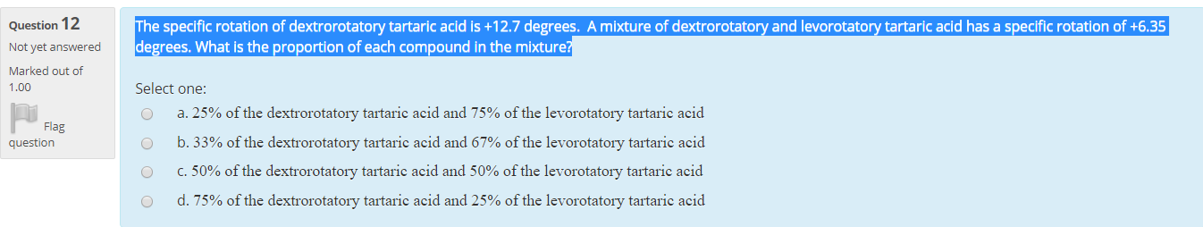 Solved The specific rotation of dextrorotatory tartaric acid | Chegg.com